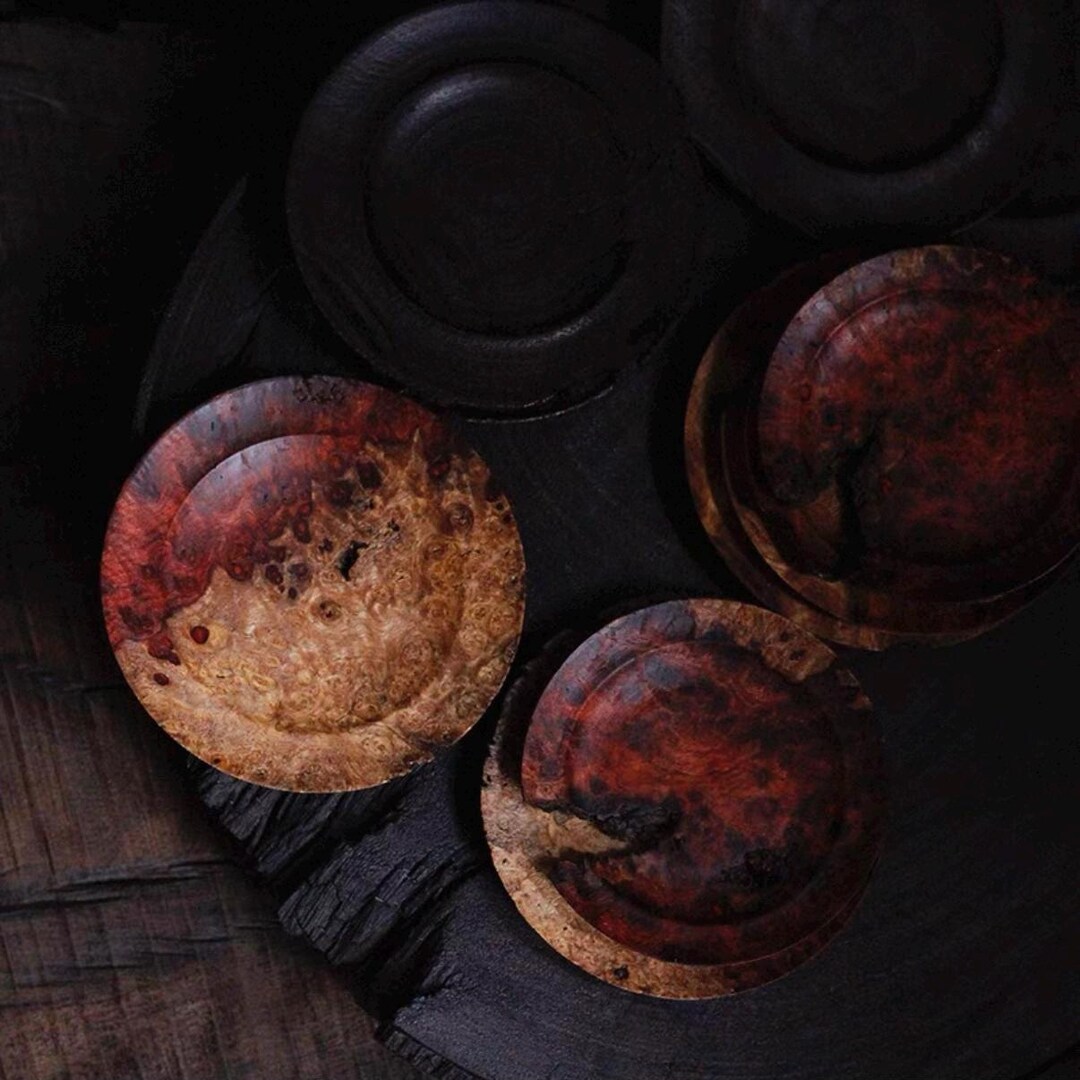Handmade Tea Saucer｜burmese Padauk Wood｜wabi-sabi Coaster｜tea Lid ...