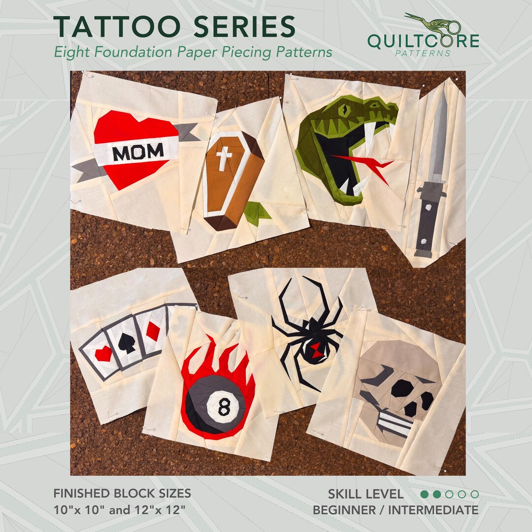 Quiltcore Tattoo Series | FPP Quilt Block Patterns | Instant PDF ...
