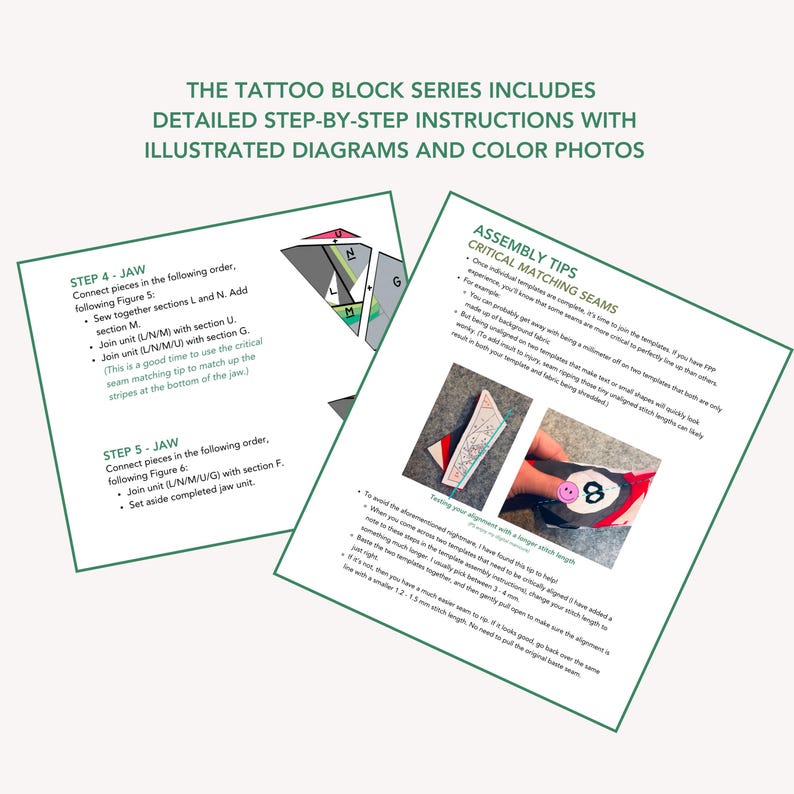 Tattoo Series FPP Quilt Block Patterns | Set of 8 Patterns (PDF ...