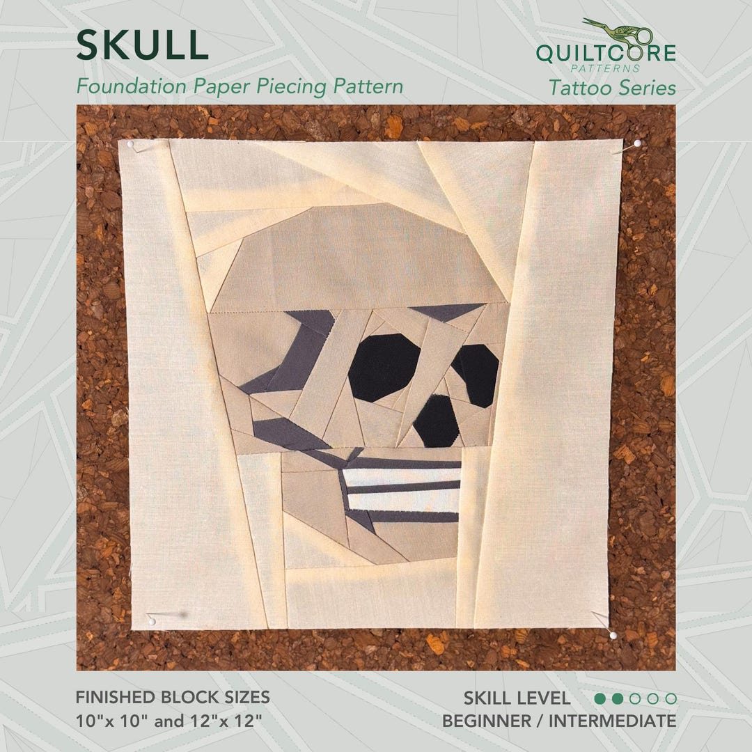 Skull Tattoo Block | FPP Quilt Patterns | Instant PDF Download ...
