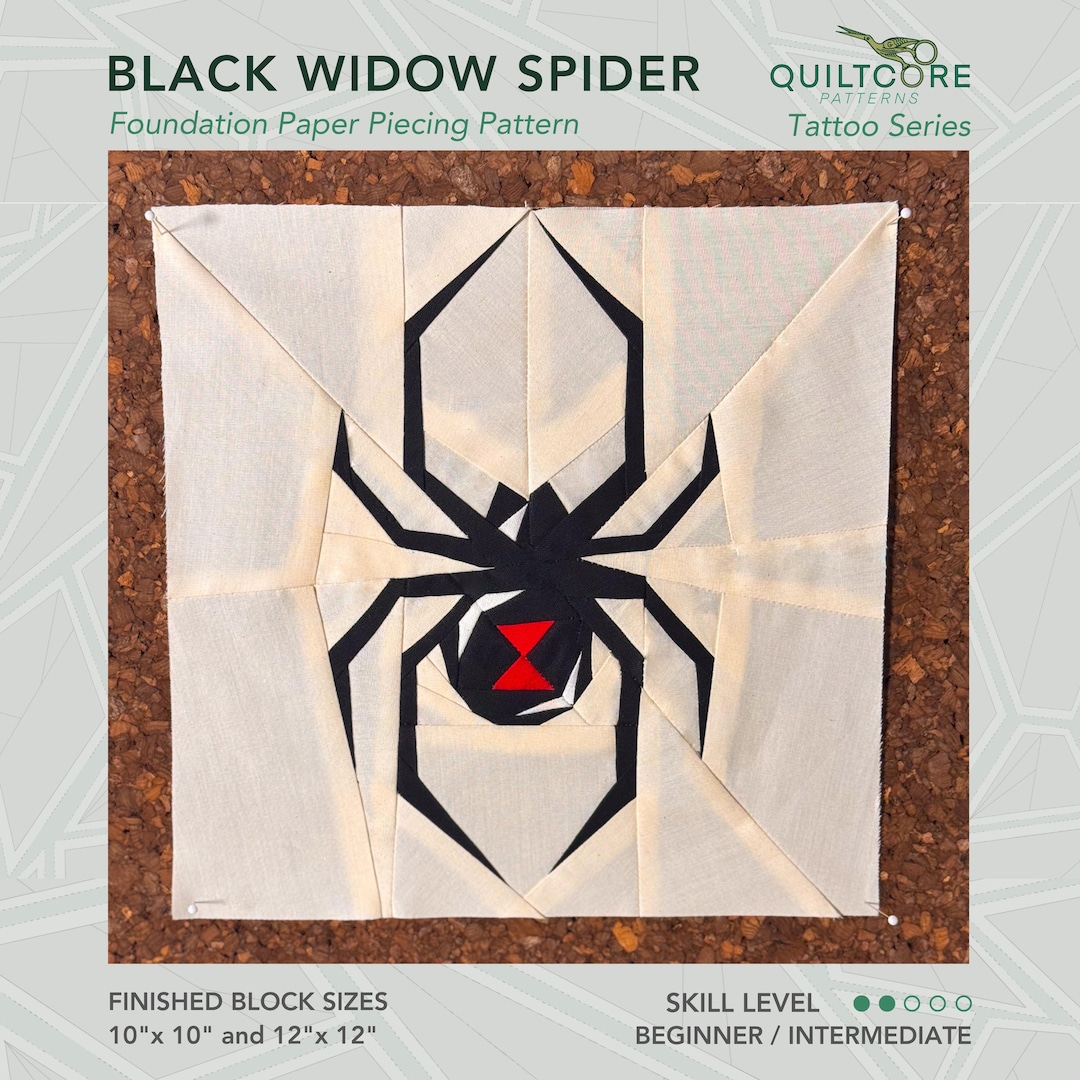 Black Widow Spider Tattoo Block | FPP Quilt Patterns | Instant PDF ...