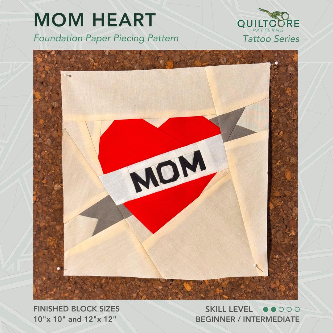 Mom Heart Tattoo Quilt Block Pattern | FPP (PDF Download) - Etsy