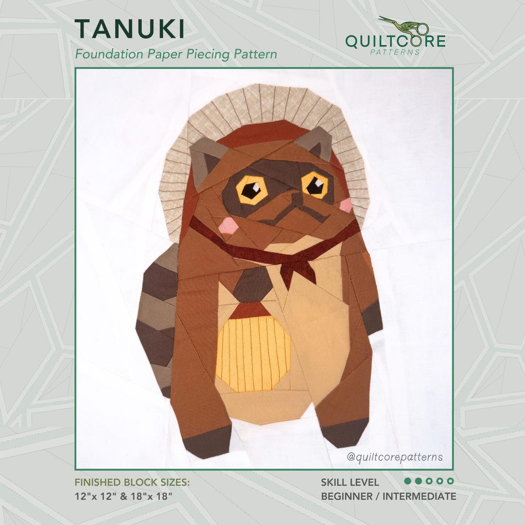 Tanuki | FPP Quilt Pattern | Japanese Raccoon Dog | Instant PDF ...