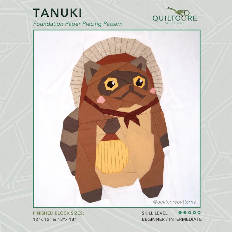 Tanuki | FPP Quilt Pattern | Japanese Raccoon Dog | Instant PDF ...