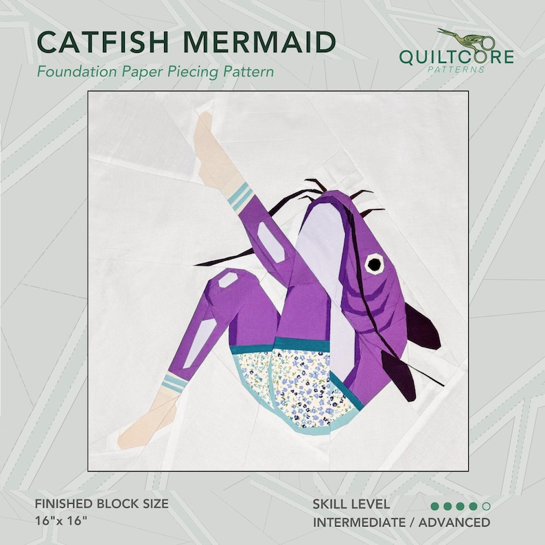 Reverse Mermaid - Catfish | FPP Quilt Pattern | Instant PDF Download ...