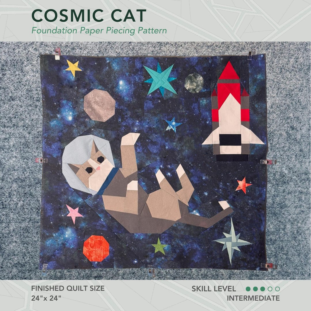 Cosmic Cat | FPP Quilt Pattern | Instant PDF Download | Foundation ...