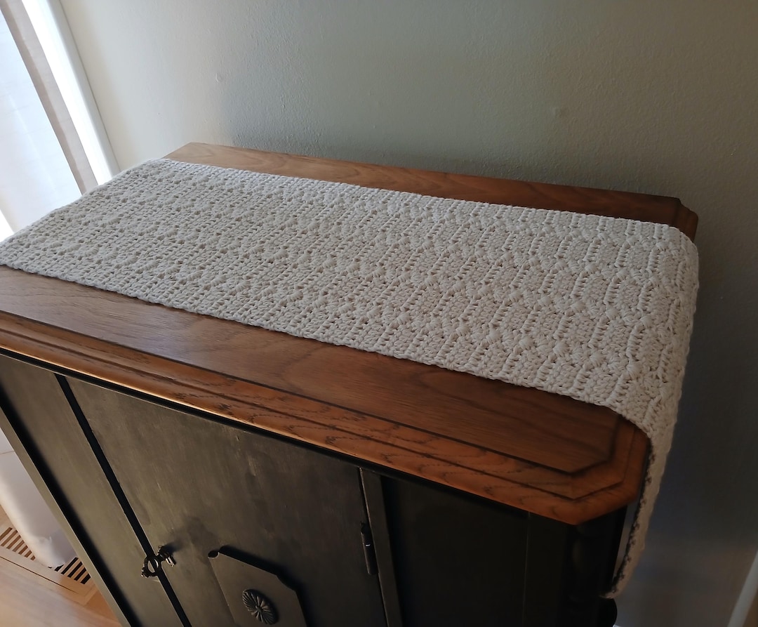 Handmade Cotton Crochet Table Runner- Small, Farmhouse Style, Console ...