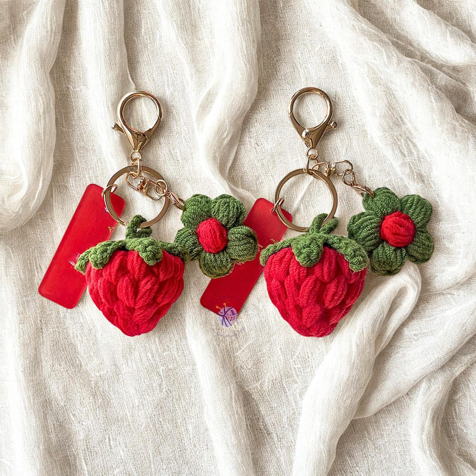 Strawberry Keychain Crochet, Amigurumi Key, Cool Berry and Flower Charm ...