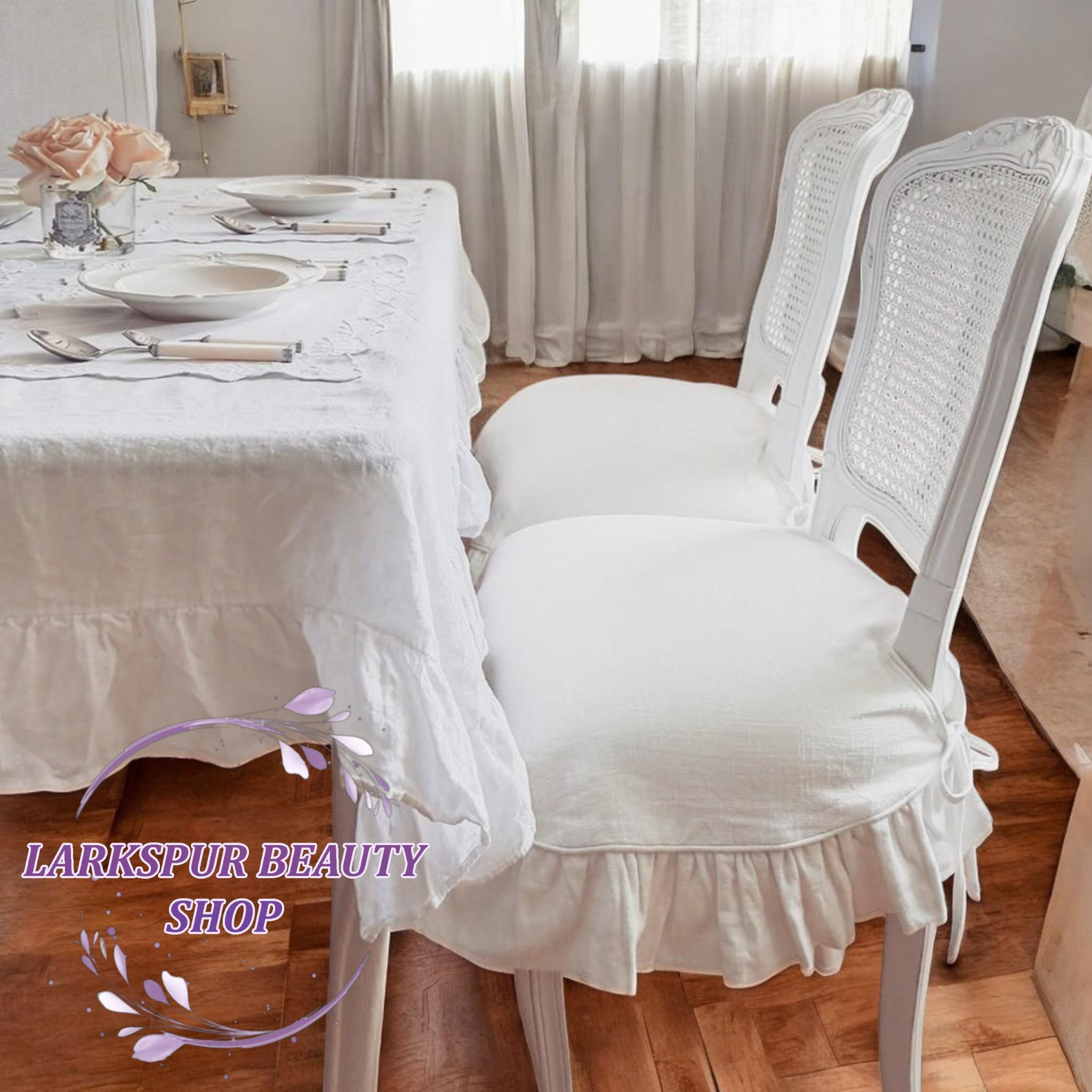 Rustic Linen Chair Cover With Ruffles, Ruffled Chair Seat Cover, Dining ...