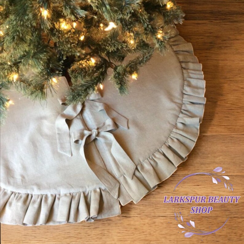 Linen Tree Skirt With Large Ties, Linen Tree Skirt With Ruffled ...