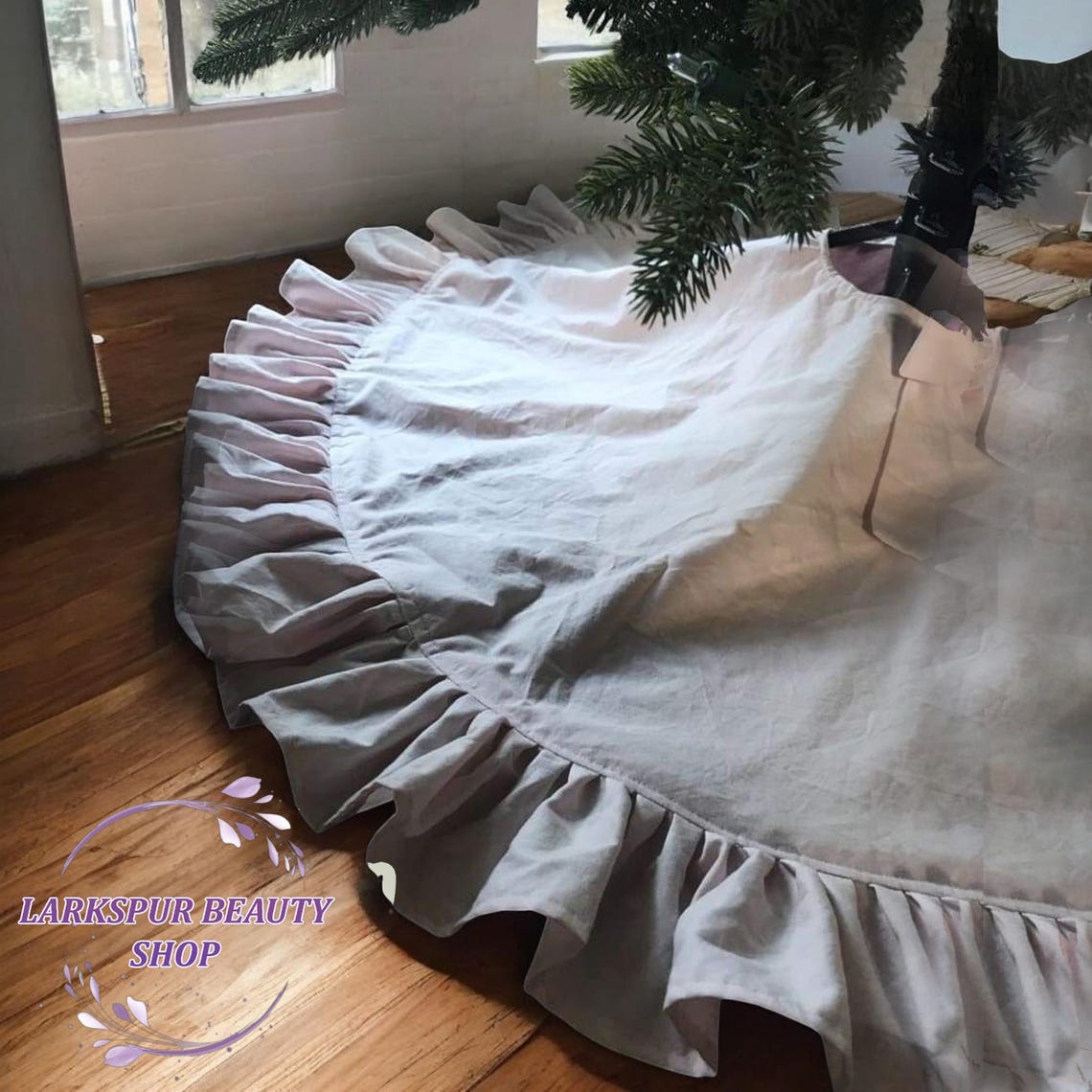 Linen Tree Skirt With Large Ties, Linen Tree Skirt With Ruffled ...