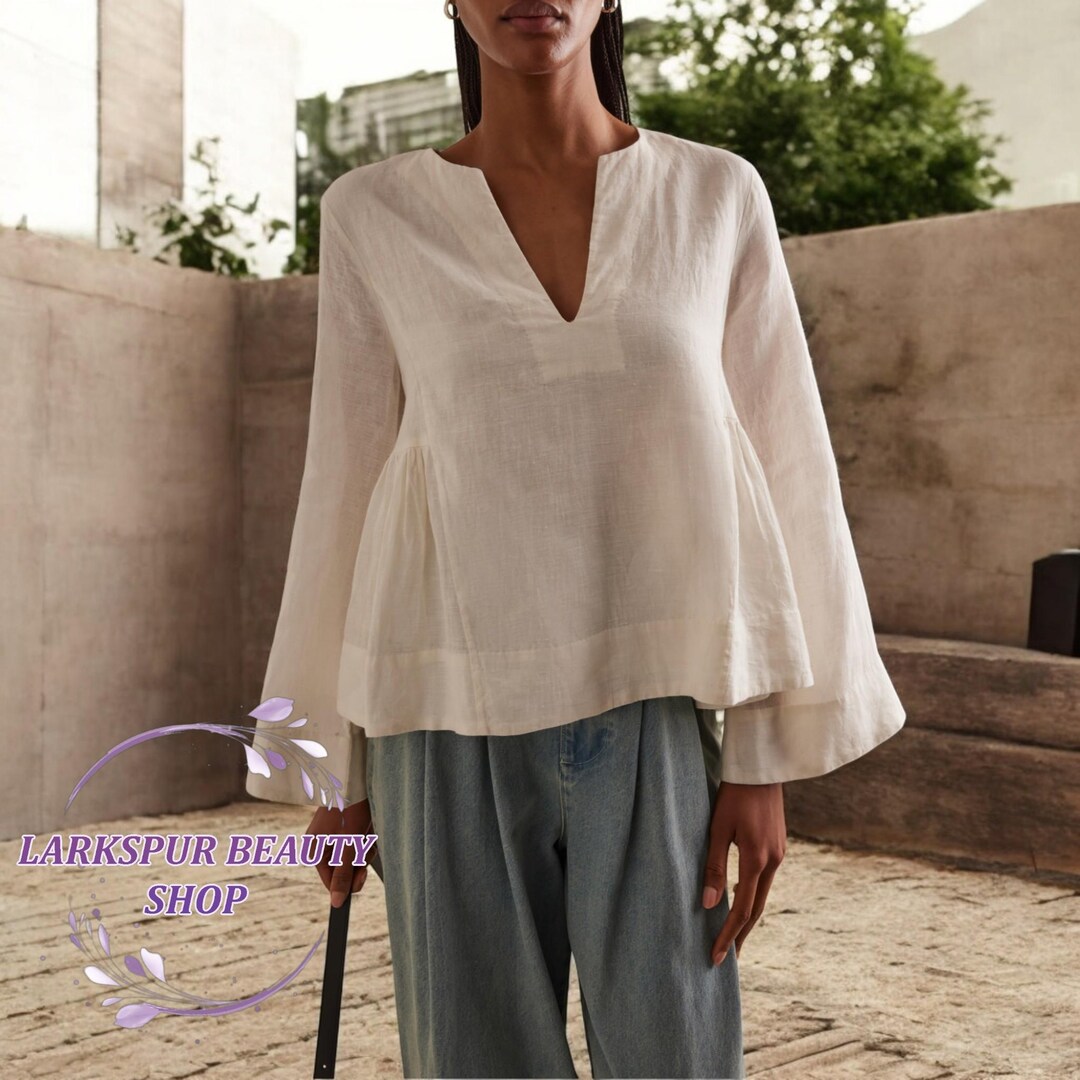 Linen V Neck Blouse, Loose Top, Basic Linen Top, Linen Summer Blouse ...