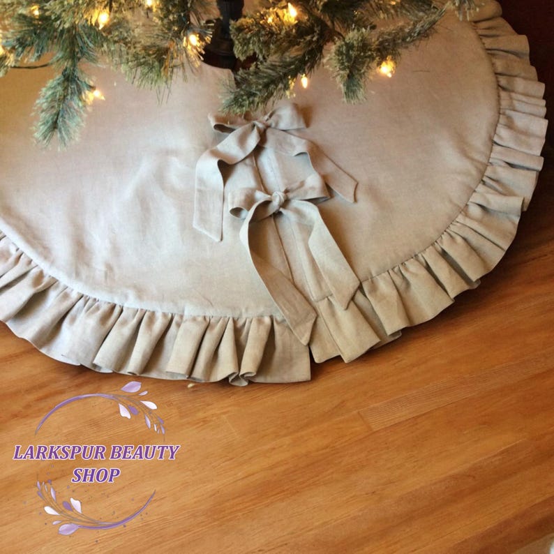 Linen Tree Skirt With Large Ties, Linen Tree Skirt With Ruffled ...