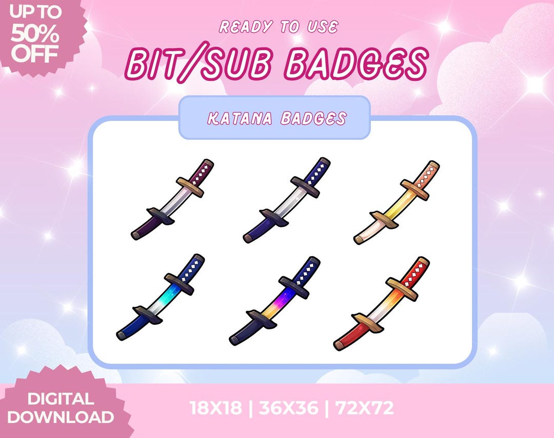 Multicolor Anime Sword/katana Hilt Sub Badges for Streaming on Twitch ...