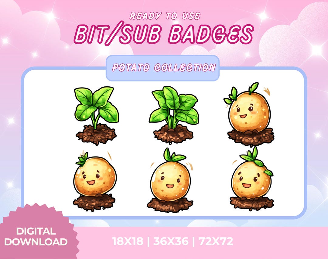 Cute Potato Twitch Sub Badges V2 | Set of 6 With 2 Versions Faces ...