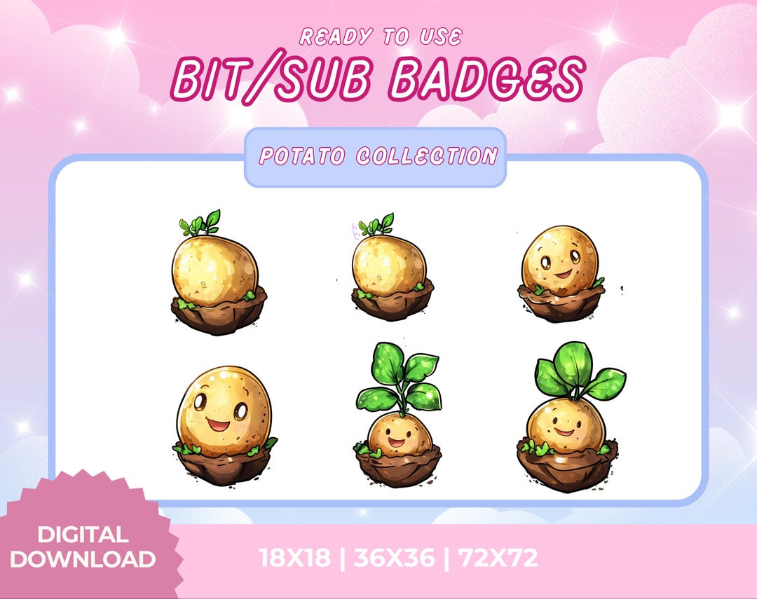 Cute Potato Twitch Sub Badges V2 | Set of 6 With 2 Versions Faces ...