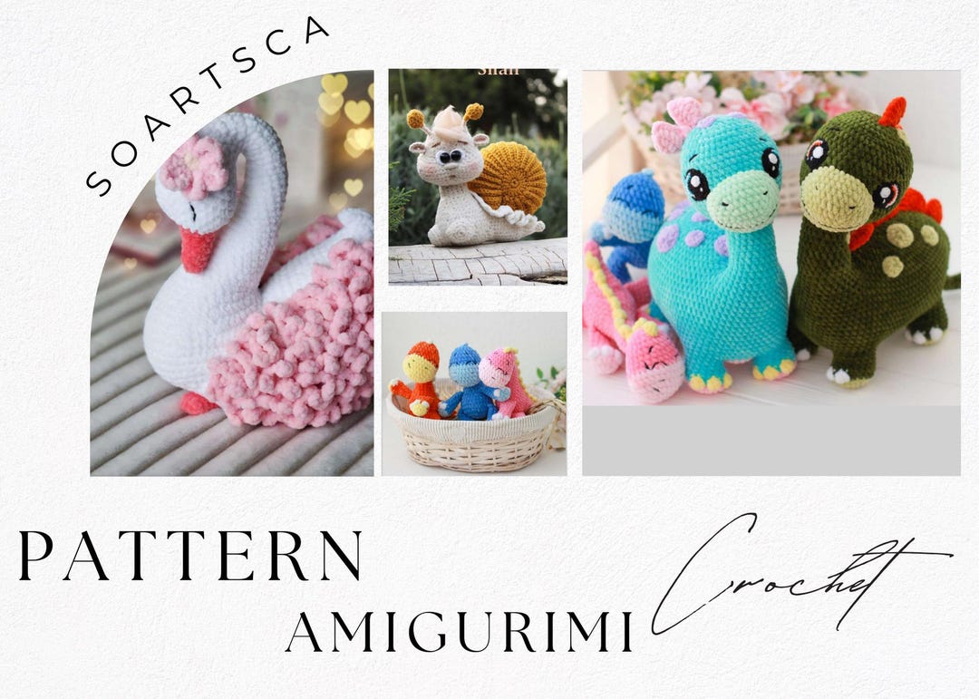 3in1 Crochet Swan Snail Dinosaur PATTERN Handmade Amigurumi Animals - Etsy
