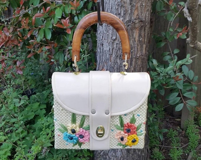 Late 1950s Early 1960s Box Purse Raffia Purse Straw Purse Flower Purse ...