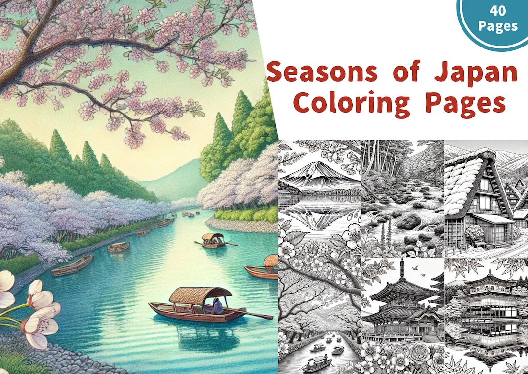 40 Seasons of Japan Coloring Pages Adult and Kids Coloring Book ...