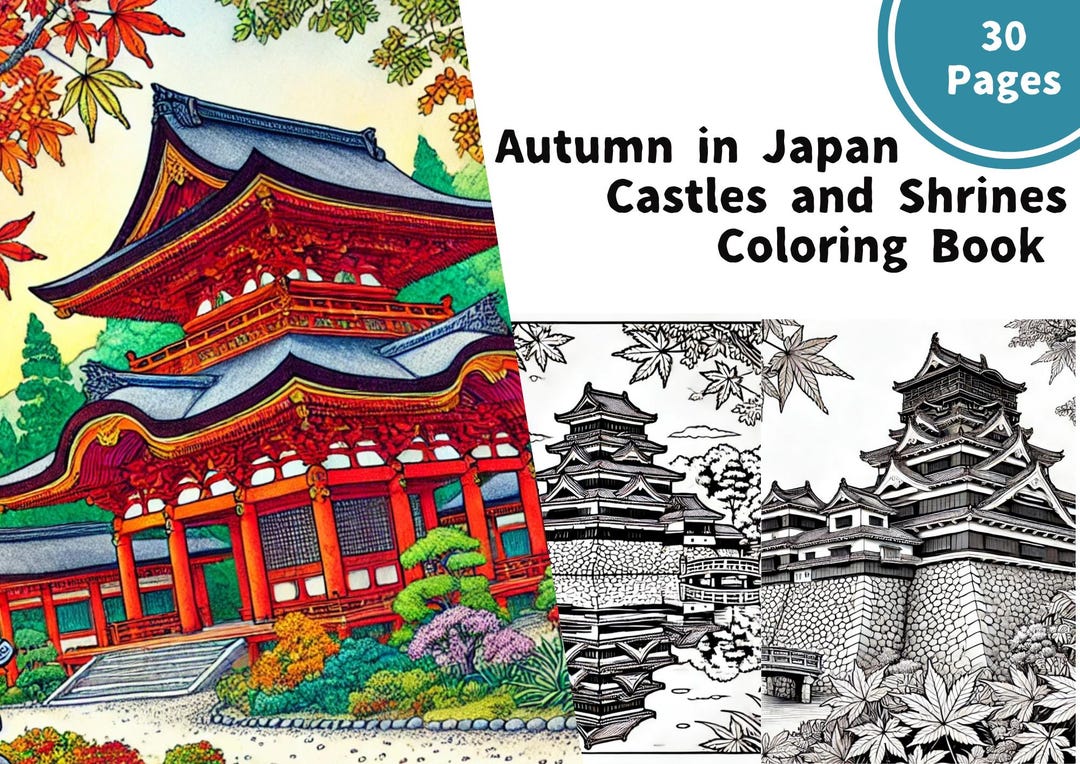 30 Autumn in Japan Castles and Shrines Coloring Pages Adult and Kids ...