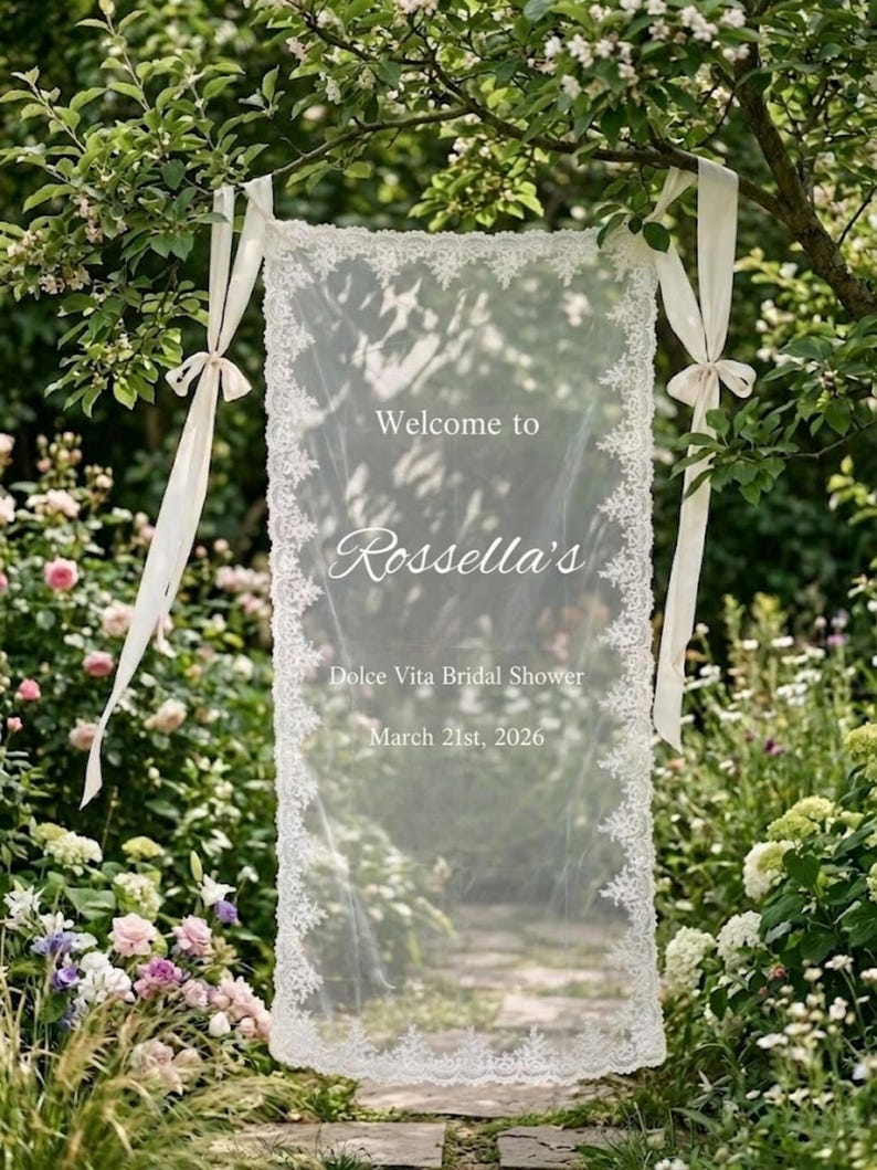 Sheer Lace Wedding Welcome Sign - Personalized Wedding Ceremony Sign ...