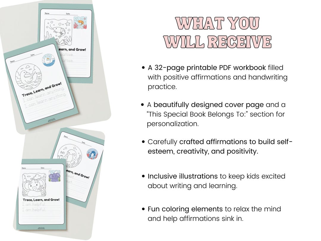 Write, Color, Believe: Positive Affirmation Handwriting Practice - Etsy