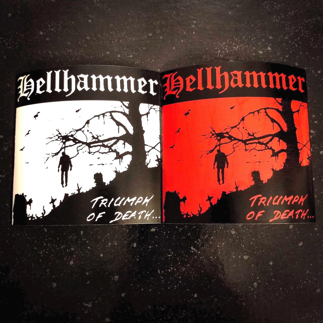 HELLHAMMER Logo 4 X 4 weatherproof Vinyl Bumper Sticker / Decal band Black Metal Taake Behemoth ...