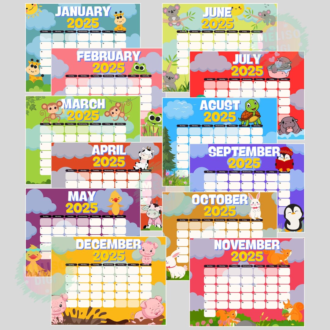 2025 Calendar Printable, Cute Kids Calendar 2025, Wall Calendar PDF ...