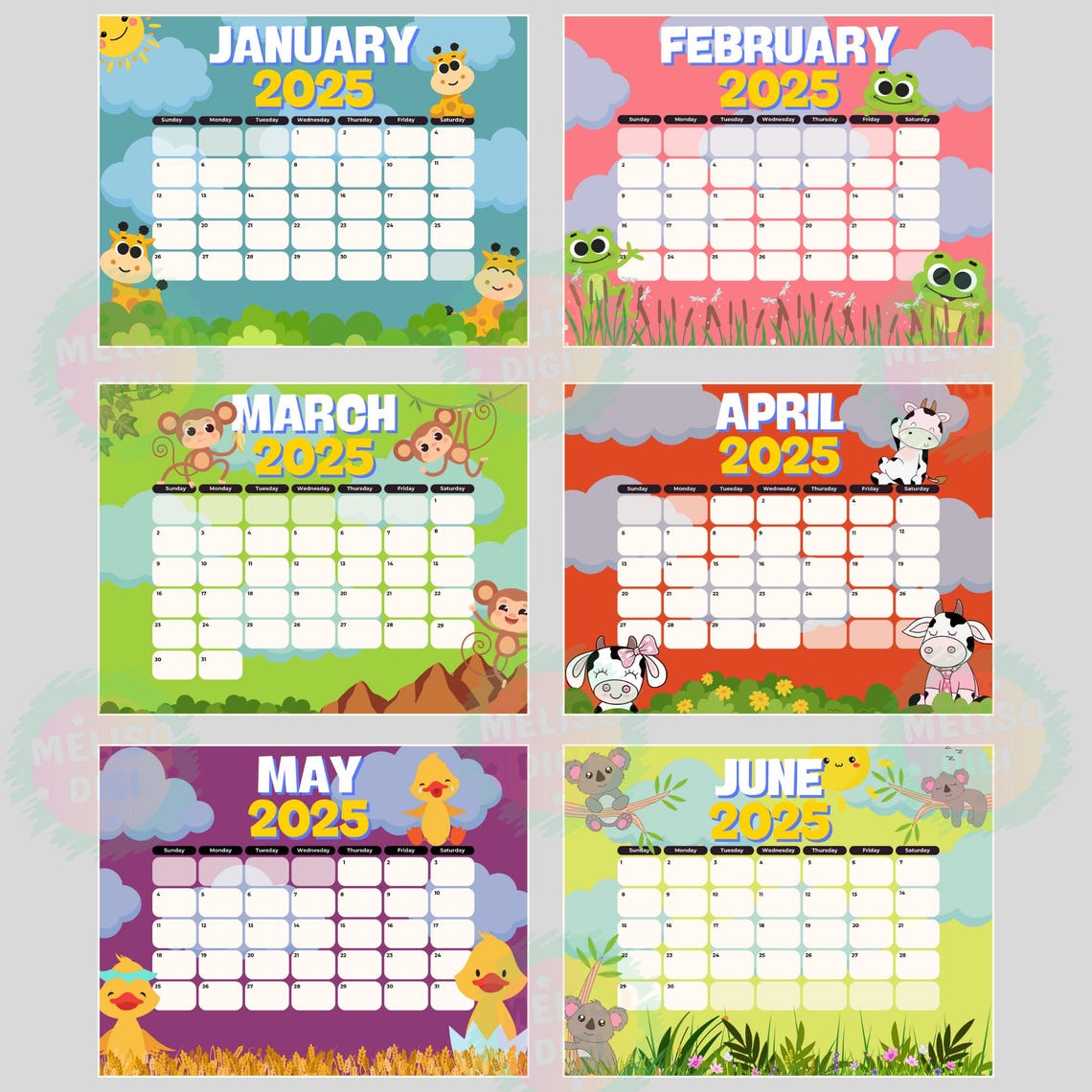 2025 Calendar Printable, Cute Kids Calendar 2025, Wall Calendar PDF ...
