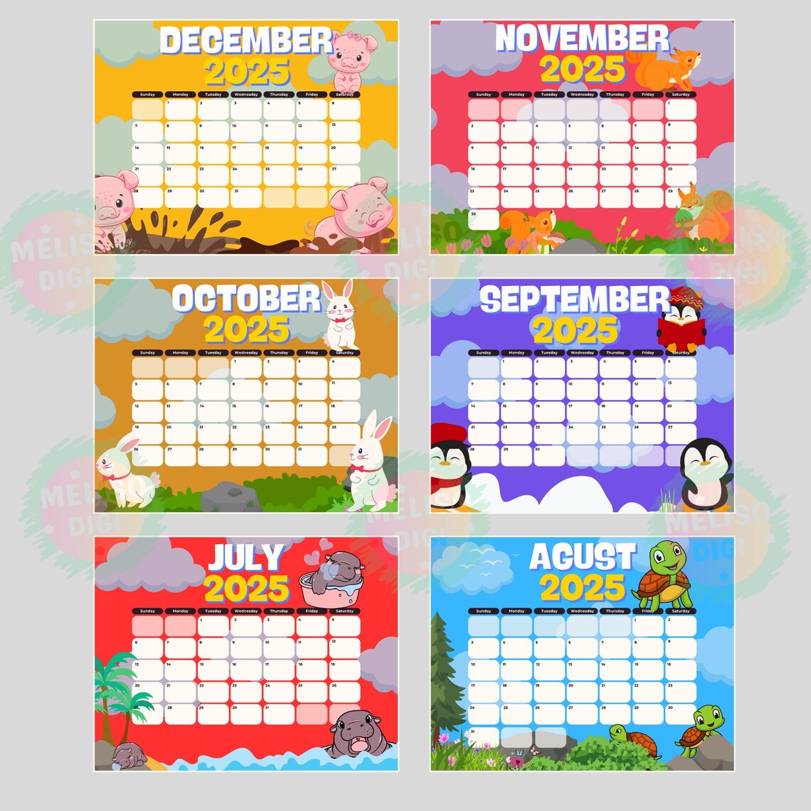 2025 Calendar Printable, Cute Kids Calendar 2025, Wall Calendar PDF ...