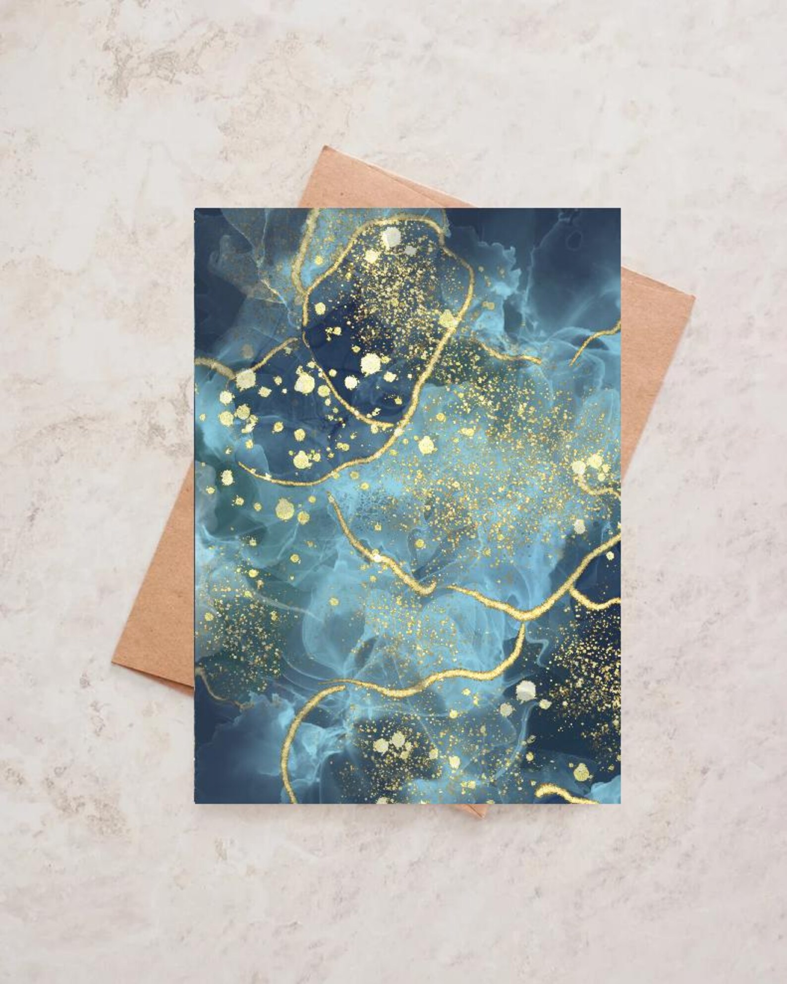 Golden Flowy, Watery Marble, Blue Birthday Invitation Template ...