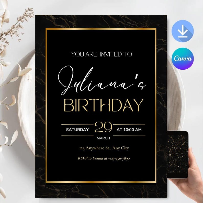 Spa Theme Golden Birthday Party Invitation, Golden Spa Theme Birthday ...