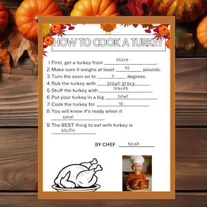 Thanksgiving Turkey Recipe Activity | Funny Fill-in-blank Worksheet ...