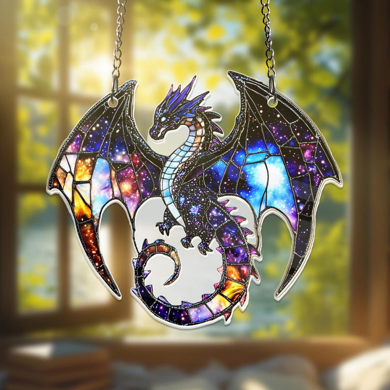 Fourth Wing Decor, ACRYLIC Window Hanging Suncatcher, Dragon Colorful ...