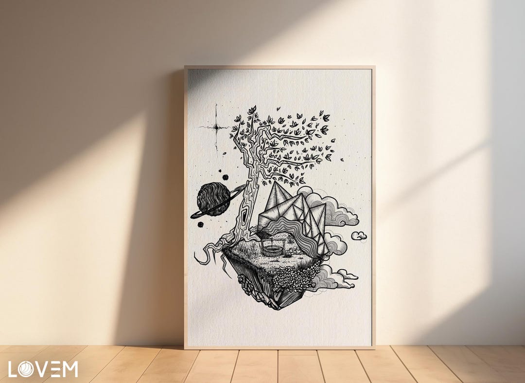 Fantasy Landscape Minimalist Line Art Poster, Digital Download, Line ...