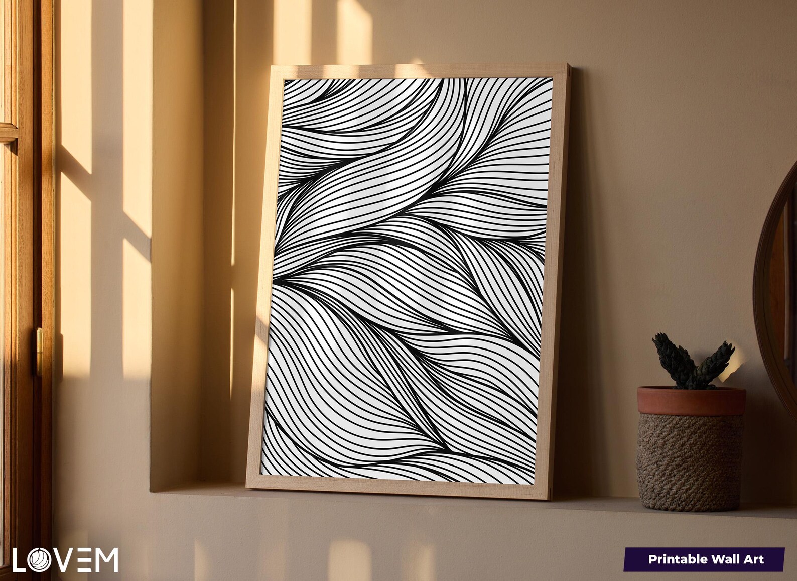 Minimalist Curved Line Art, Abstract Waves Print, Modern Wall Art ...