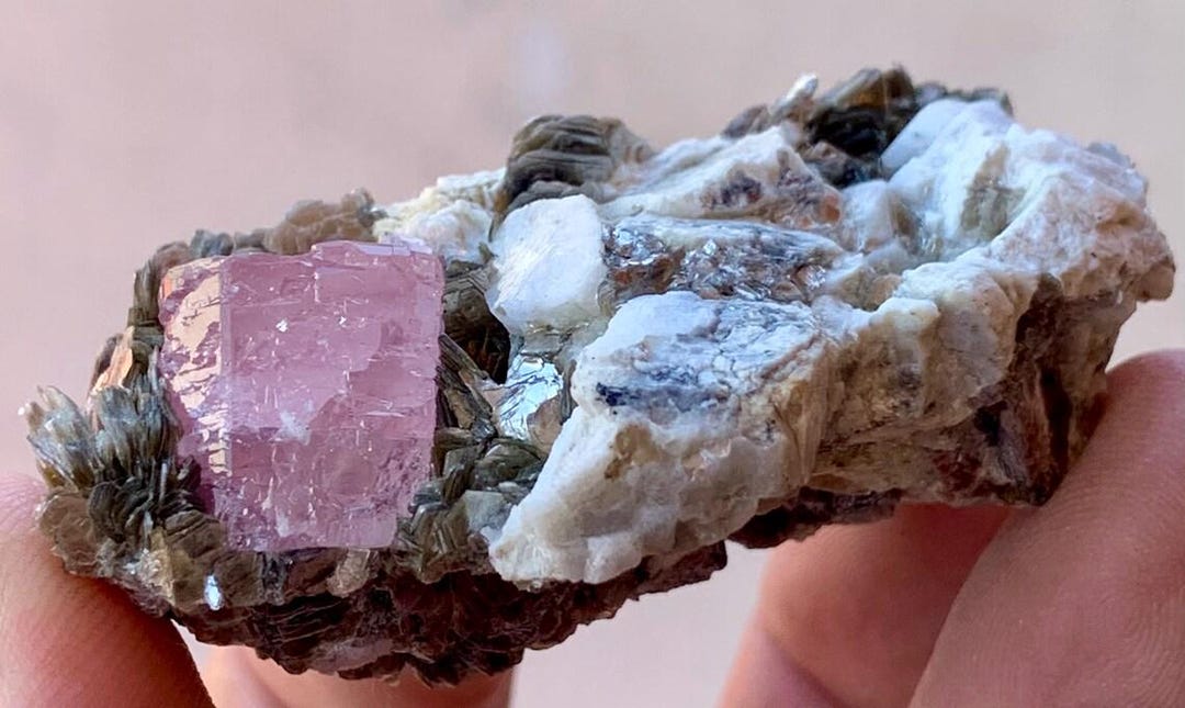 62 Grams Stunning Pink Apatite With Muscovite and Albite Specimen From ...