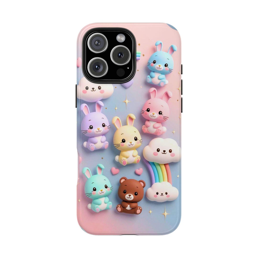 Cute Animal Phone Case, Pastel Bunny & Bear Phone Cover, Adorable ...