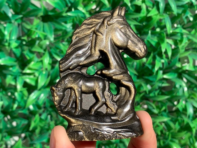 Hand Carved Gold Obsidian Crystal Horse: Home Decor (3 Inch) - Etsy