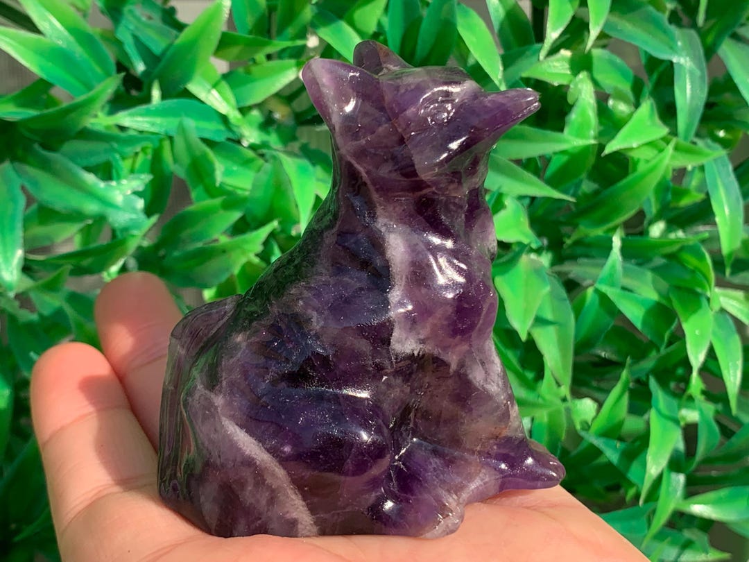 Hand Carved Amethyst Fox Figurine: Dream Quartz Crystal Decor - Etsy
