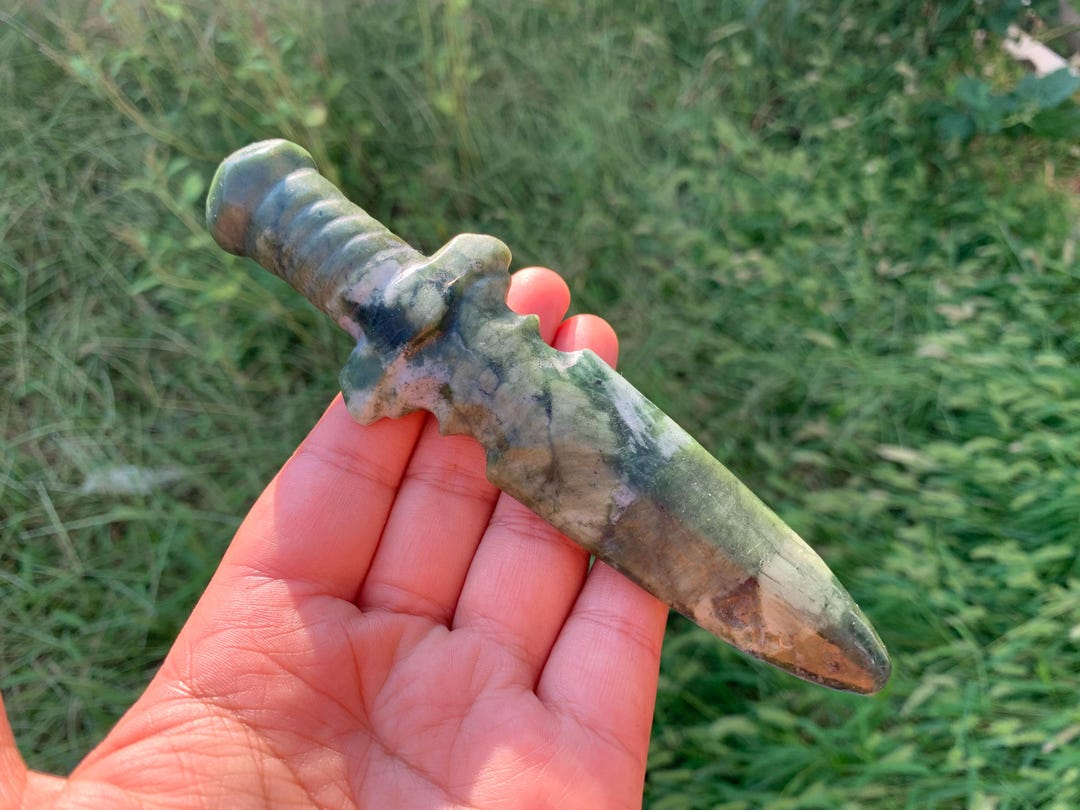 Green Quartz Crystal Dagger: Hand Carved Stone Specimen, 5.8'' - Etsy