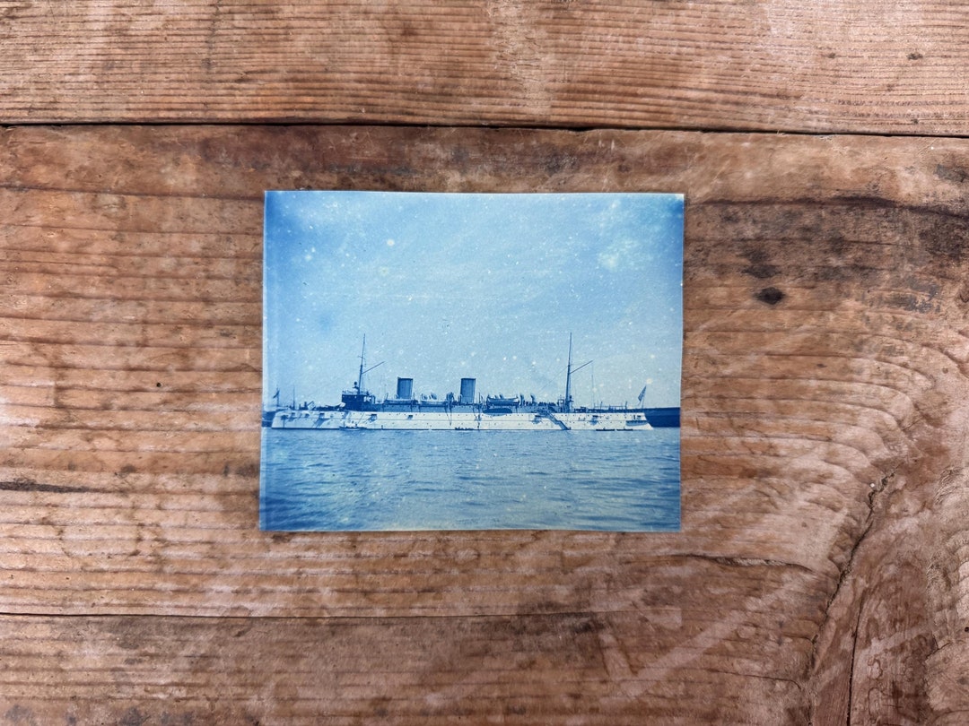 U.S.S Minneapolis Ship 1895 Boat Ship Antique Cyanotype Old Blue Paper ...