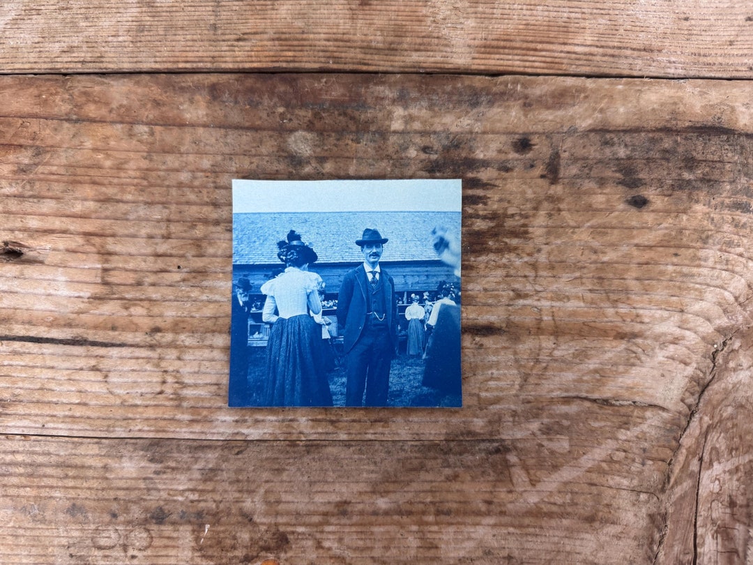 Outdoor Scene Man Woman Rustic Americana Outside 1895 Antique Cyanotype ...