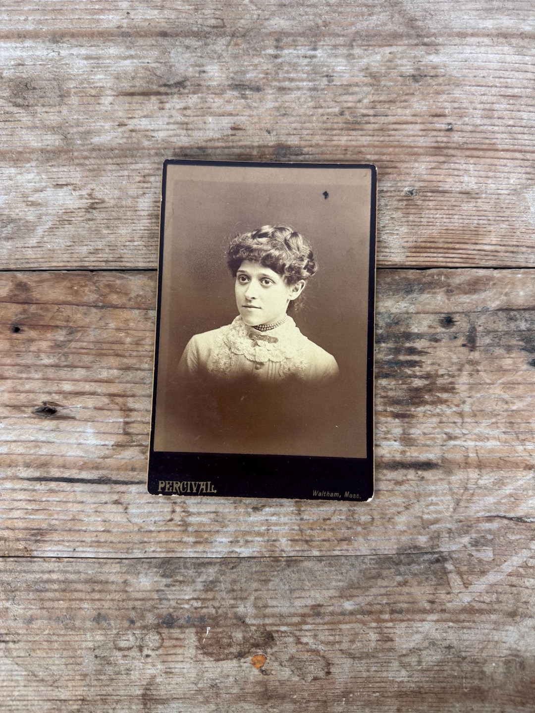 Antique Cabinet Card Portrait of Young Woman Collar Victorian Old Sepia ...