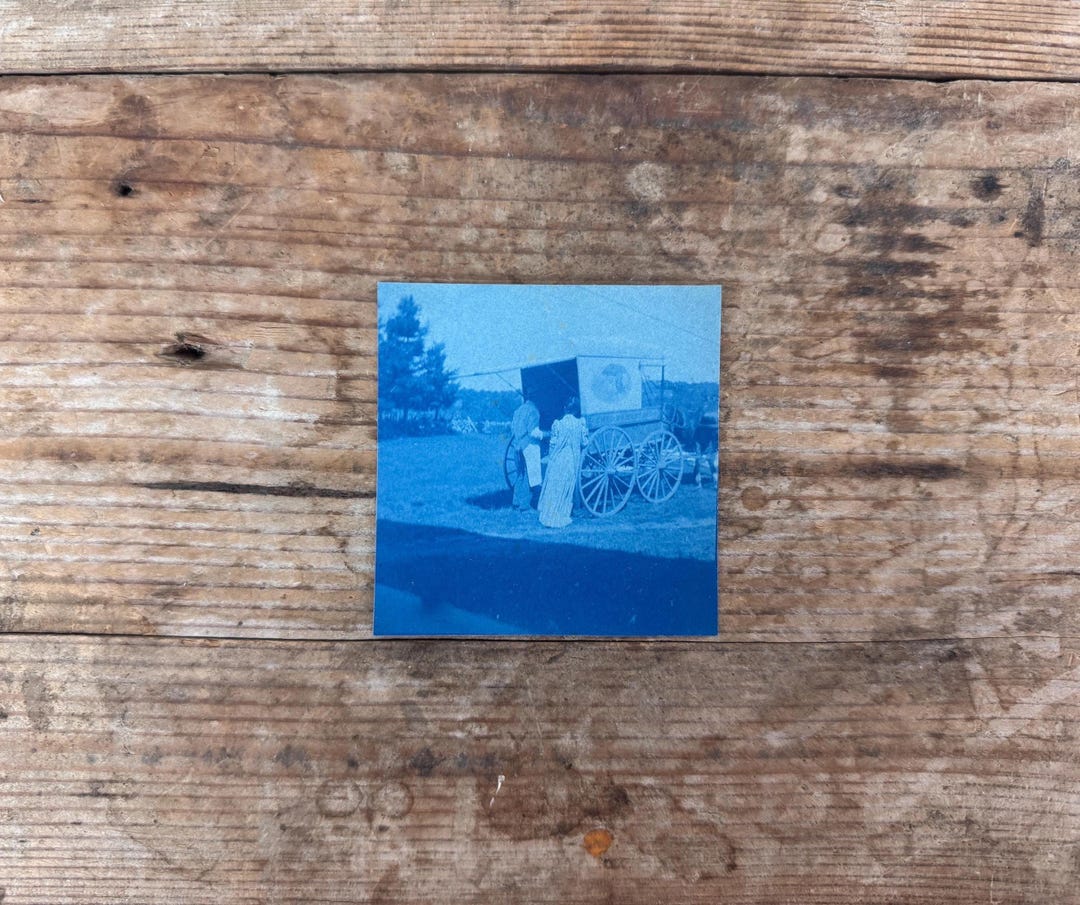 Wagon Scene Man Woman Rustic Americana Outside 1895 Antique Cyanotype ...