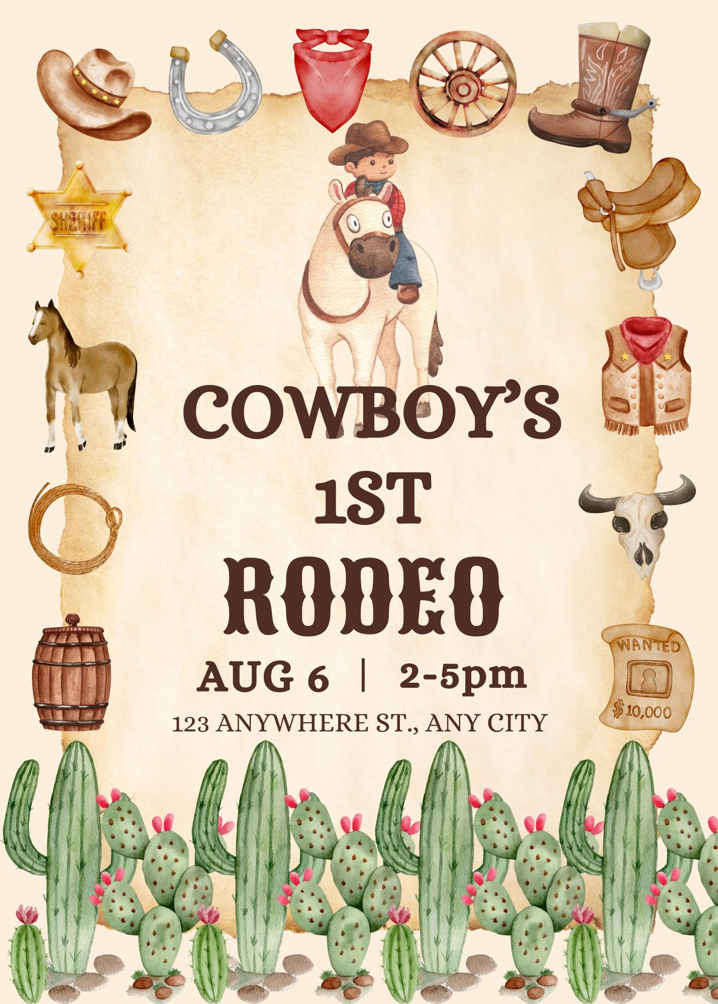 Cowboy’s 1st Rodeo Birthday Invitation | Western Rodeo Party Invite ...
