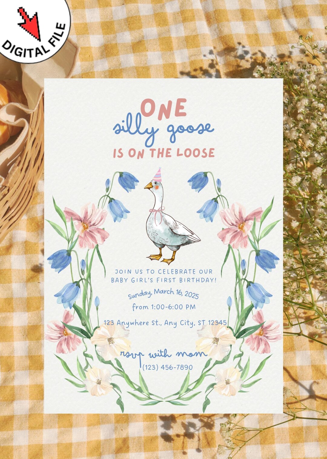 ONE Silly Goose First Birthday Invitation | Digital Download | Editable ...