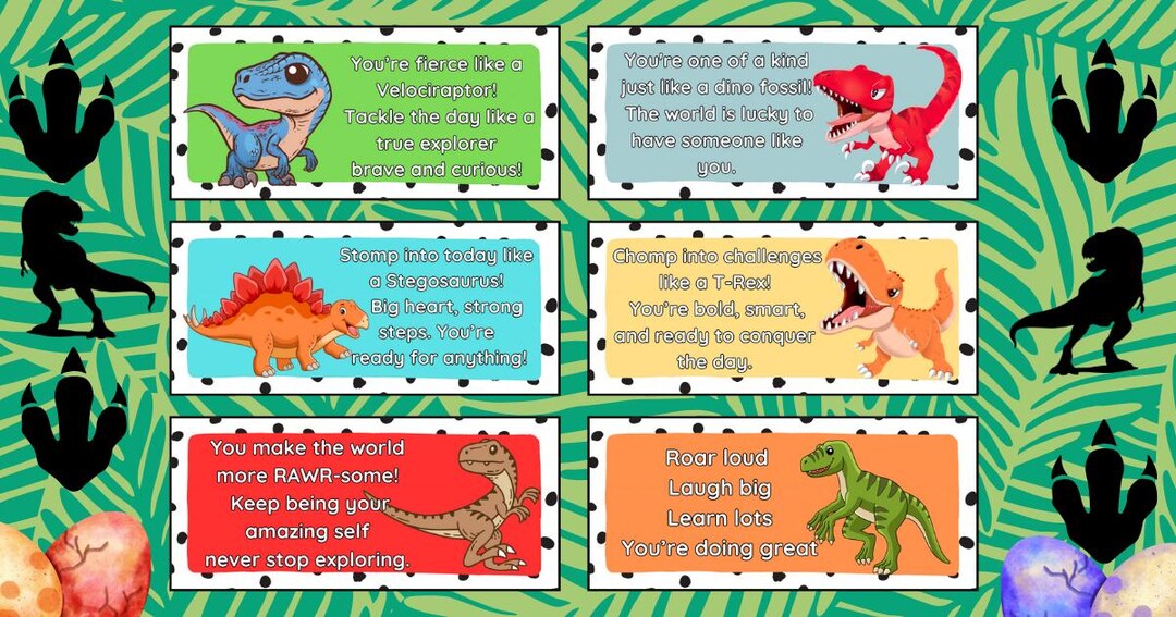 Dinosaur Instant Printable Lunchbox Positive Notes Boy Affirmation Card ...