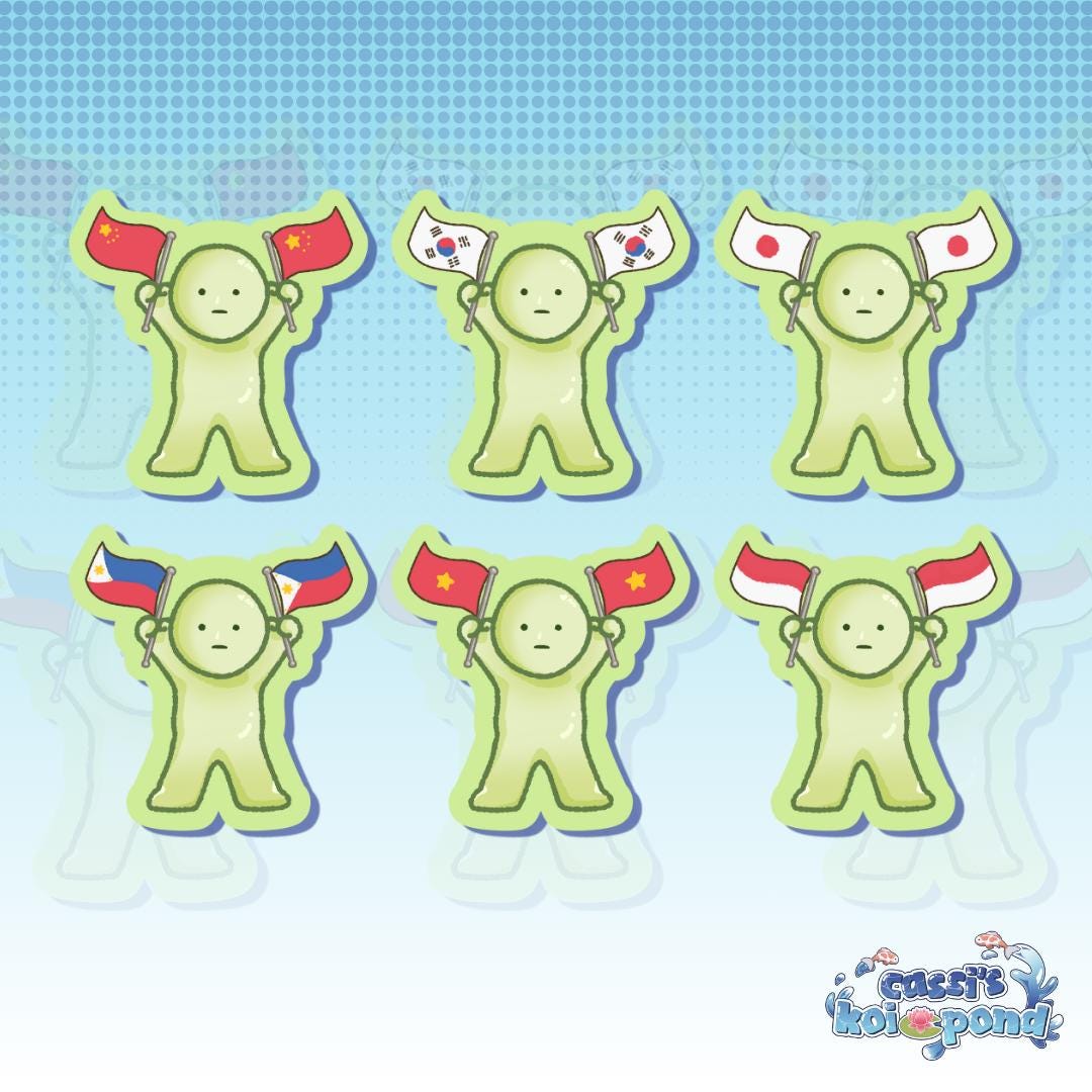 Green Little Guys Holding Flags Vinyl Sticker | Cute Stickers ...