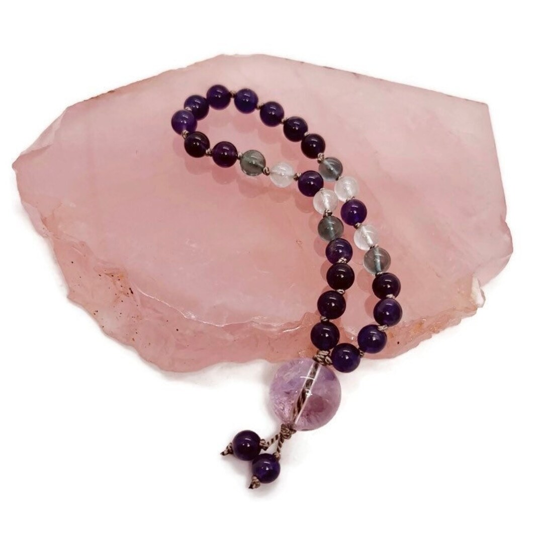 Amethyst Mala Blue Fluorite Mala Aquamarine Mala 27 Bead Pocket Mala ...